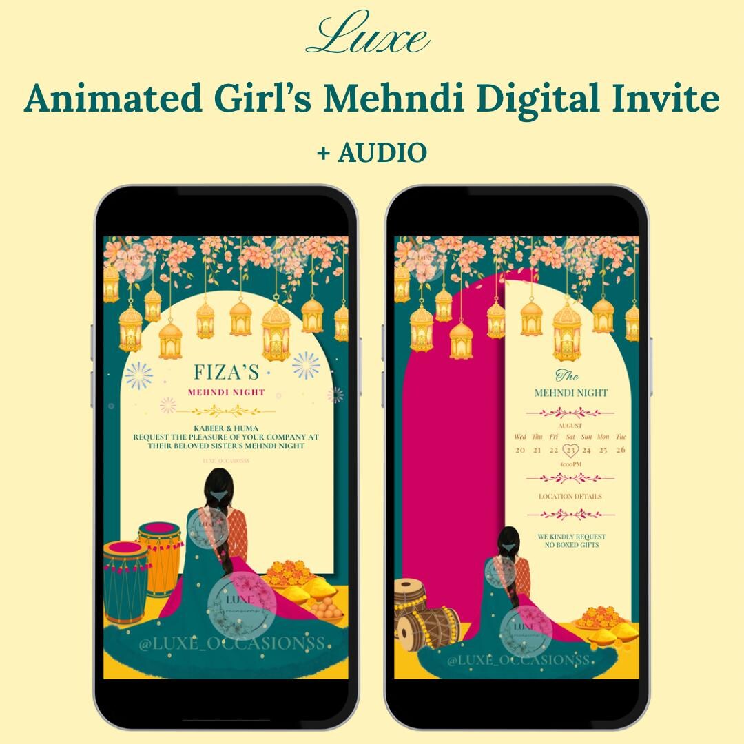 Animated Custom Girl Mehndi / Dholki Digital Invitation | Muslim ...