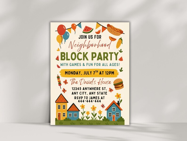 Block Party Flyer Template, Editable Neighborhood Block Party Invite ...