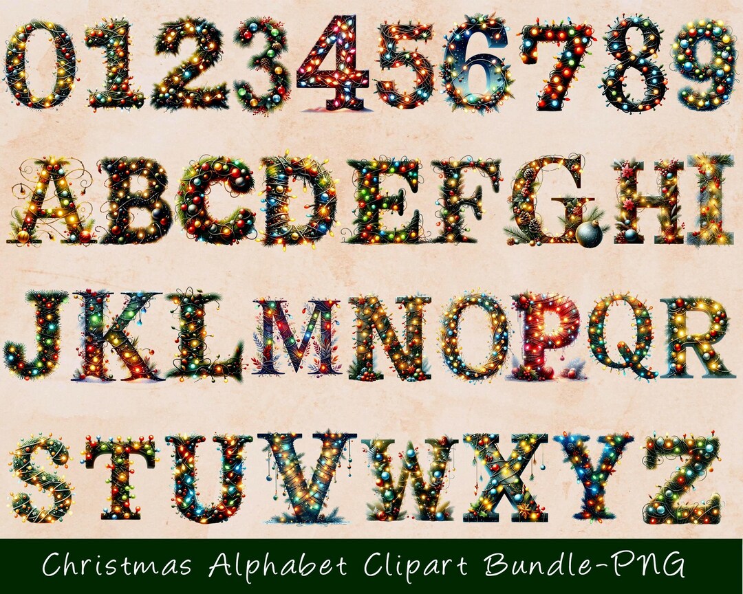 Christmas Alphabet Clipart Bundle | Festive Letter PNG Set | Holiday ...