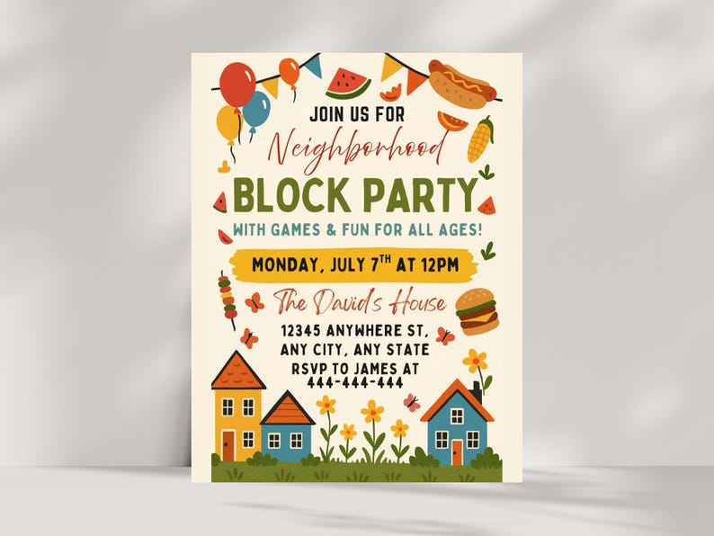 Block Party Flyer Template, Editable Neighborhood Block Party Invite ...