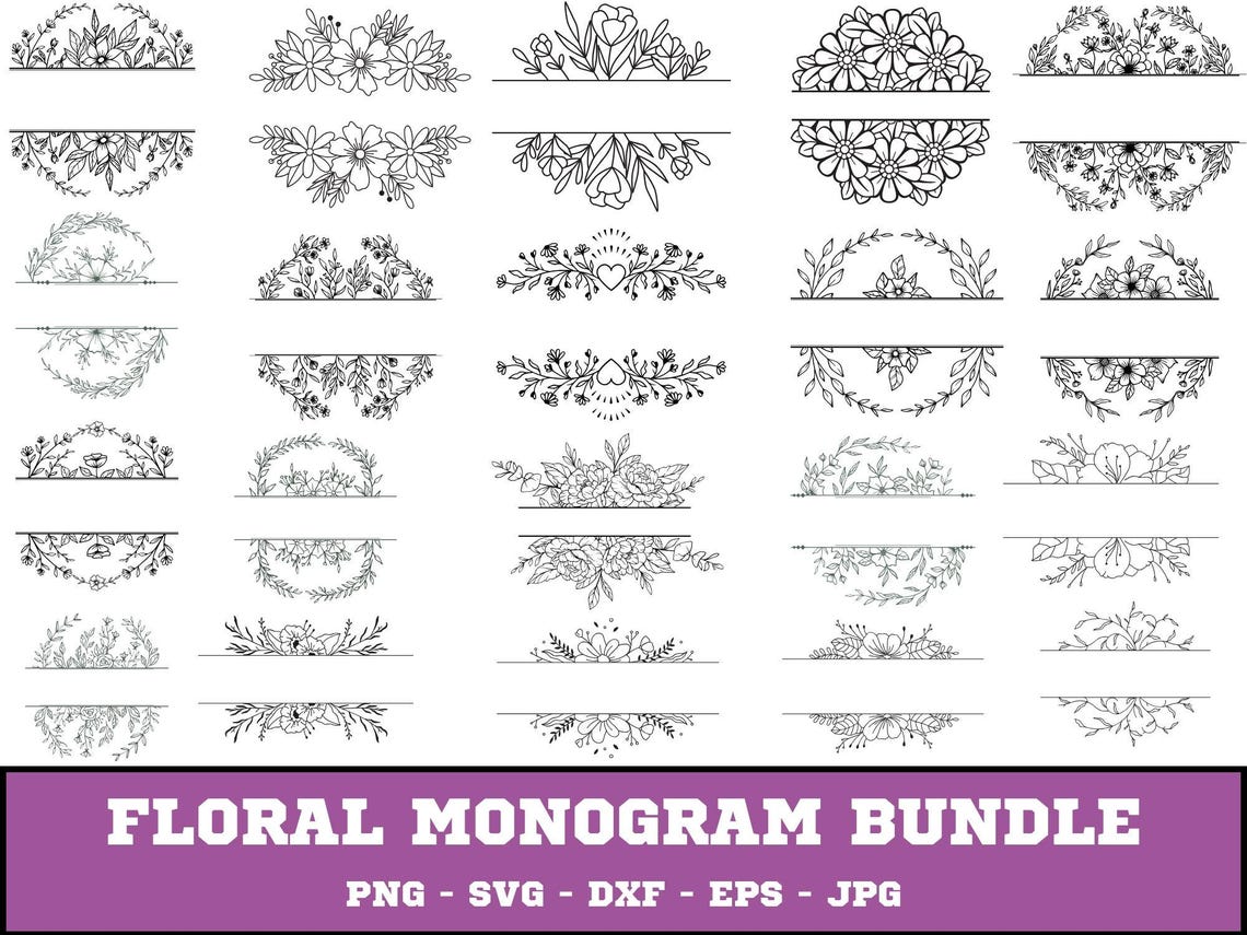 Floral Frame SVG: Wedding Monogram Clipart (digital Download, ZIP File ...