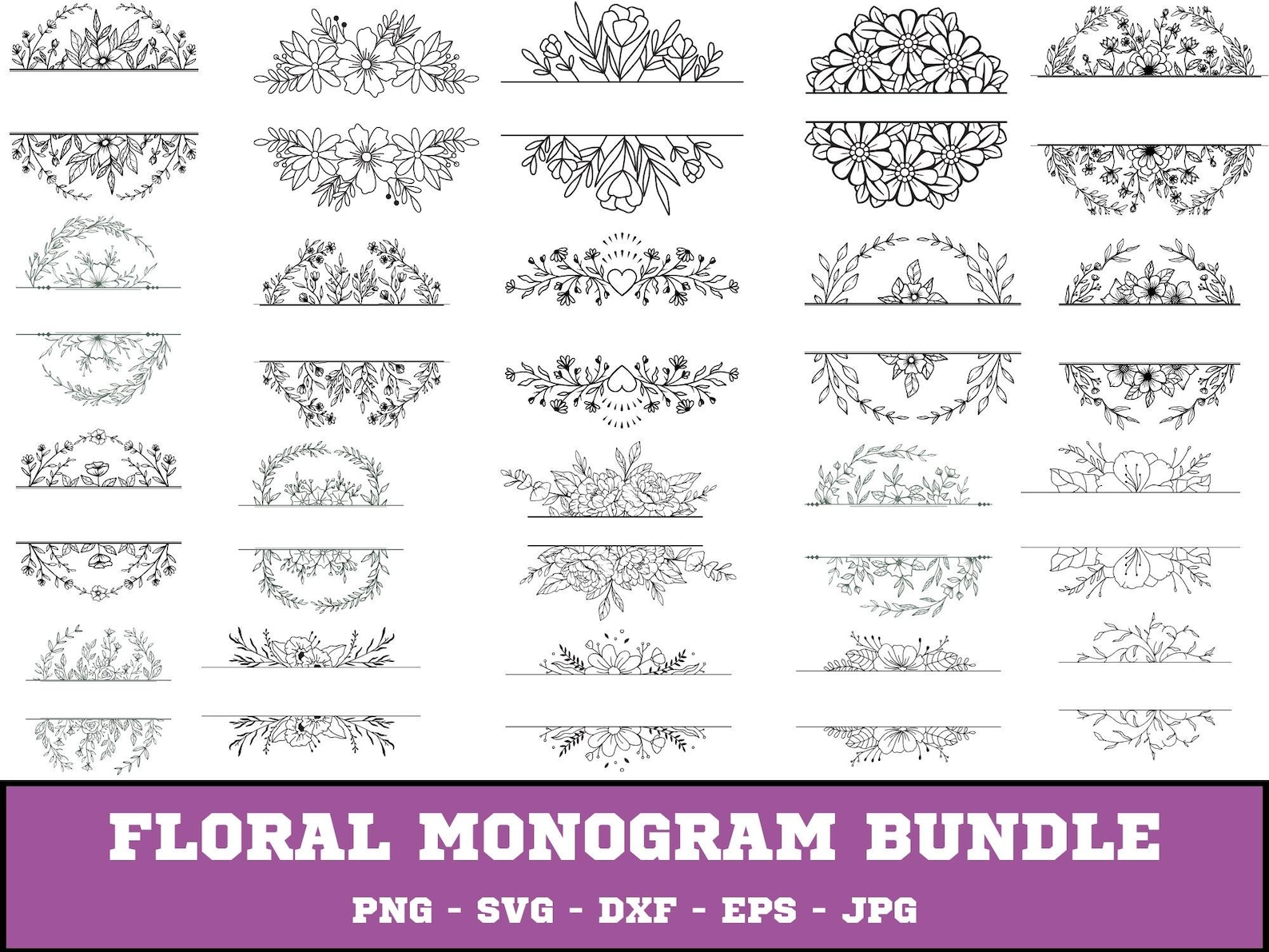 Floral Frame SVG: Wedding Monogram Clipart (digital Download, ZIP File ...
