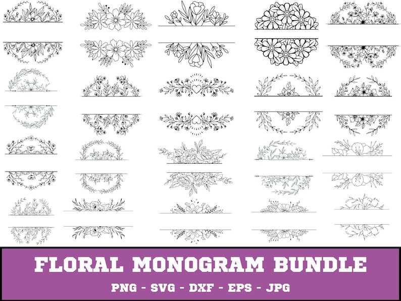 Floral Frame SVG: Wedding Monogram Clipart (digital Download, ZIP File ...