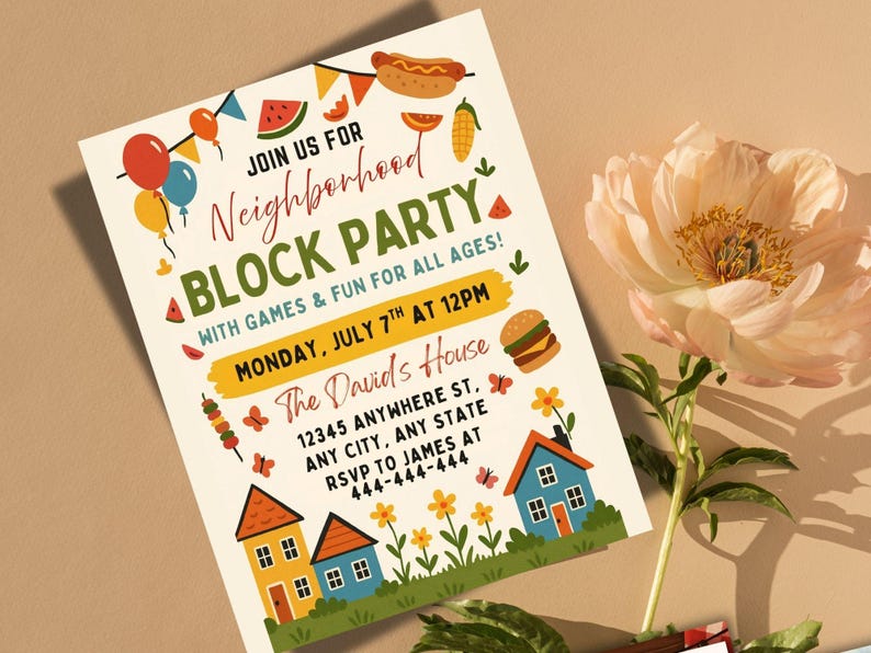Editable Block Party Flyer Template: Backyard BBQ Invitation (8.5x11 ...