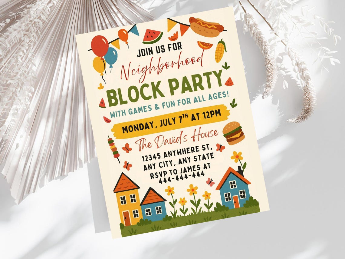 Block Party Flyer Template, Editable Neighborhood Block Party Invite ...