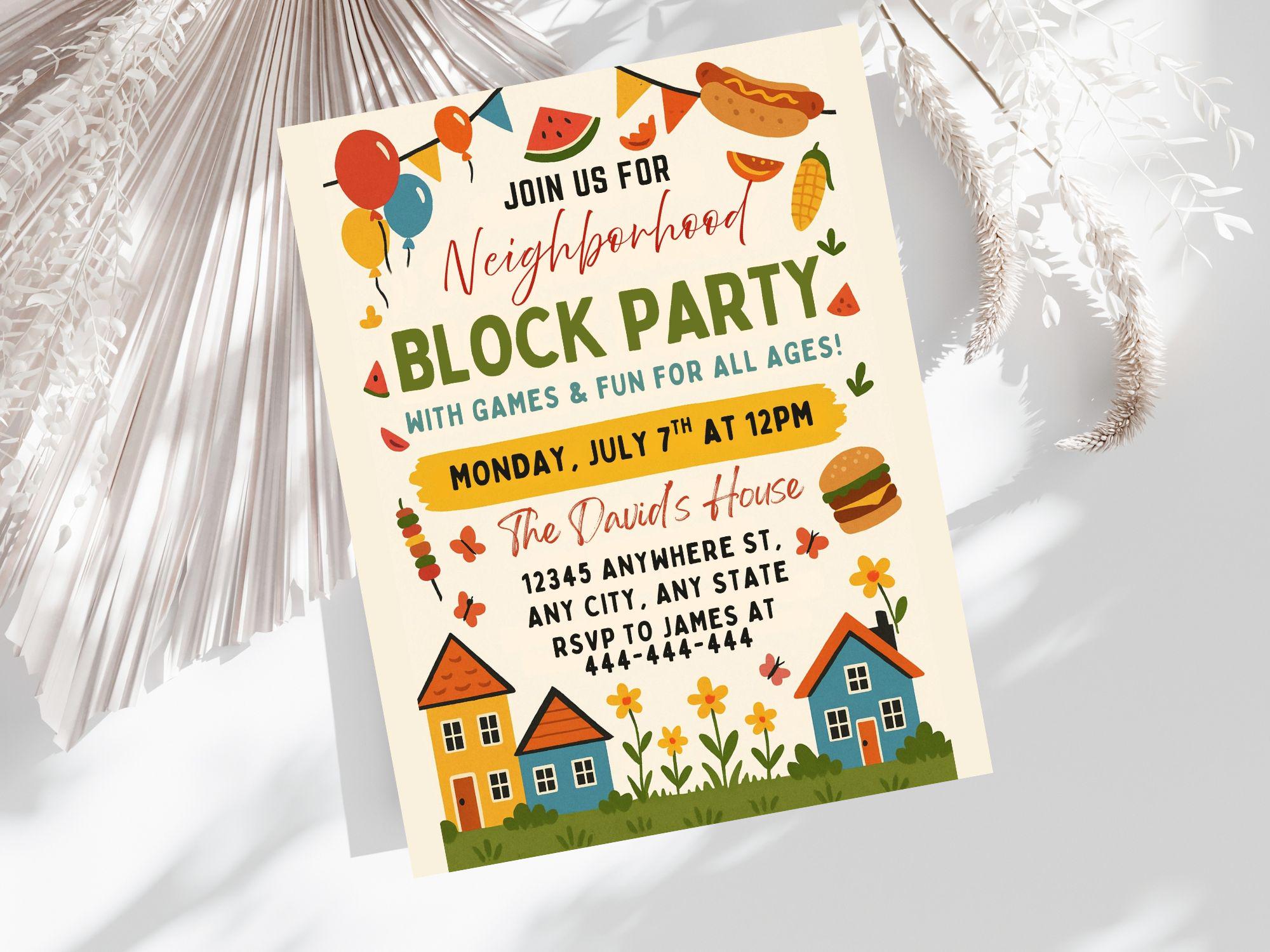 Block Party Flyer Template, Editable Neighborhood Block Party Invite ...