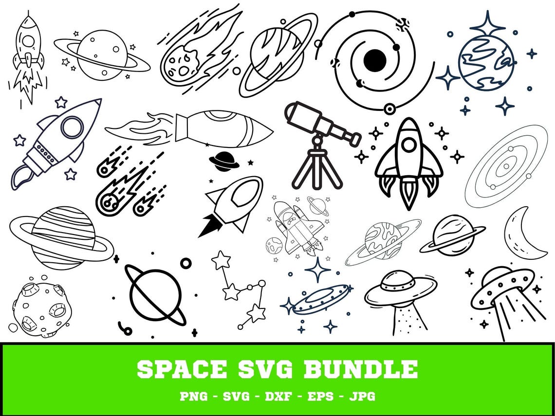 Outer Space SVG Clipart Bundle: Planets, Astronaut, Rocket (digital ...