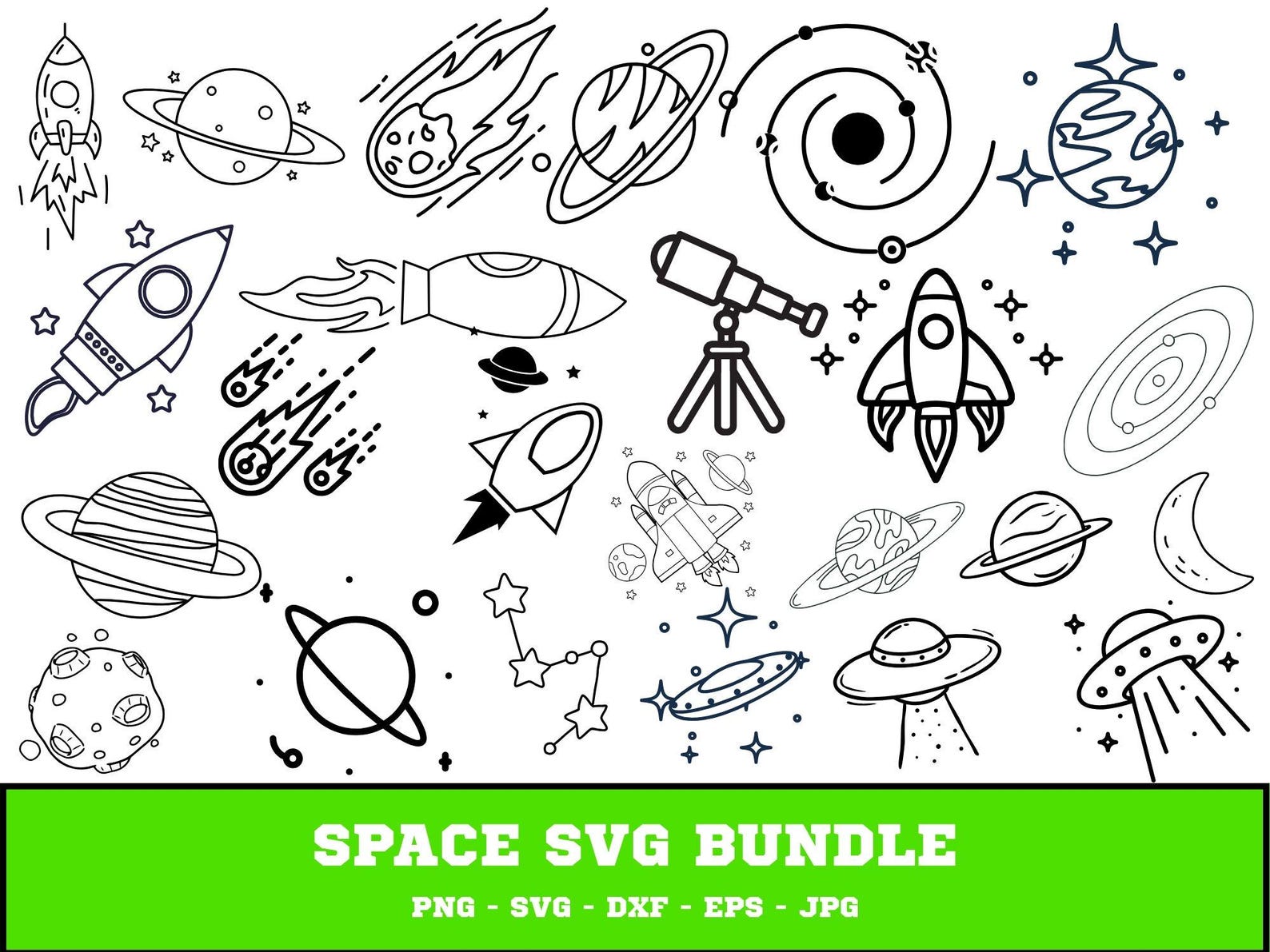 Outer Space SVG Clipart Bundle: Planets, Astronaut, Rocket (digital ...