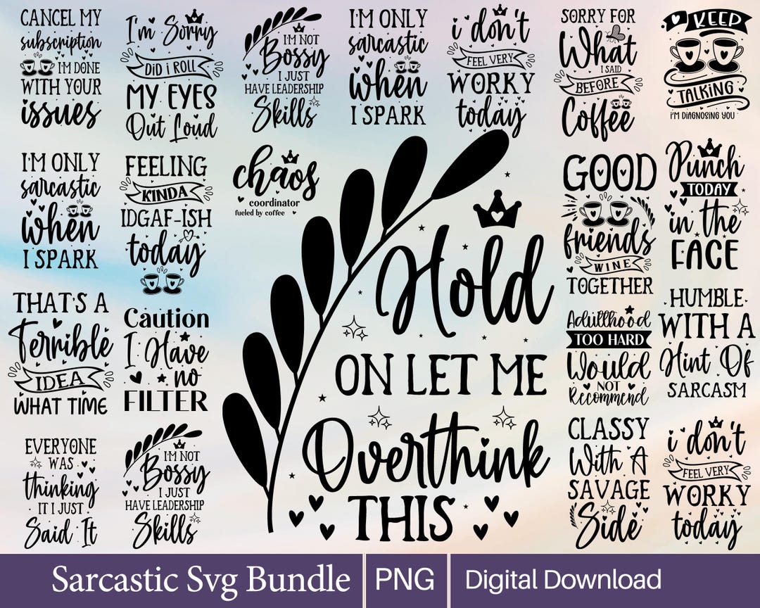 Sarcastic Quotes PNG Sticker Bundle: Funny Adult Humor (digital ...