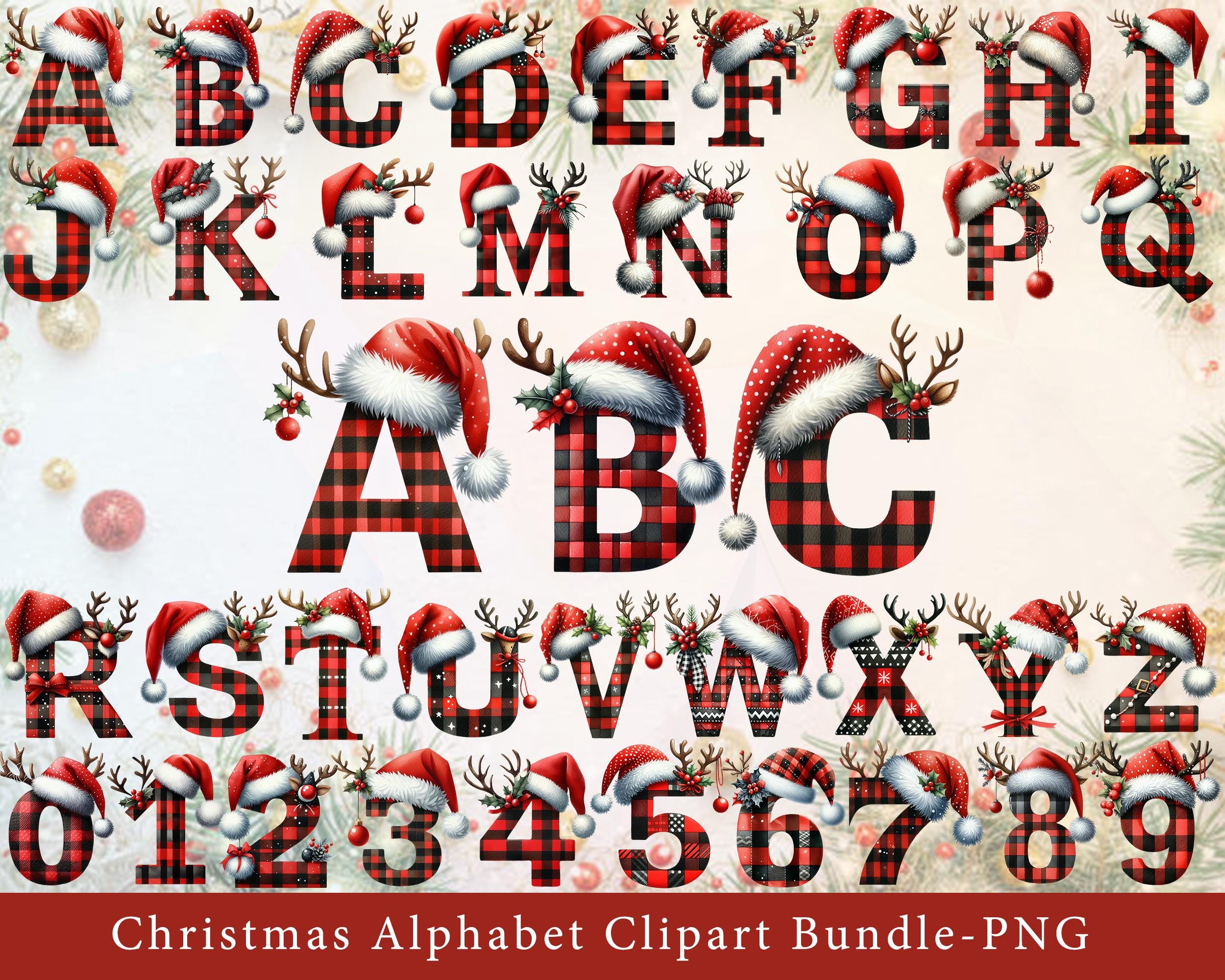 Christmas Alphabet Clipart Bundle | Festive Letter PNG Set | Holiday ...