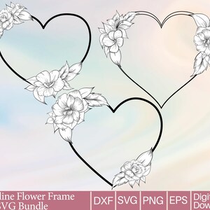 Flower Heart Frame SVG: Floral Outline, Love Decoration (digital ...