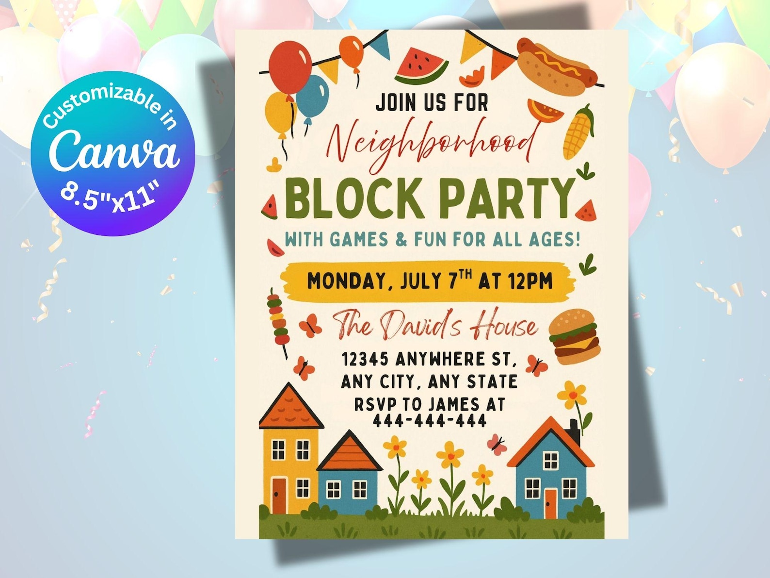Block Party Flyer Template, Editable Neighborhood Block Party Invite ...