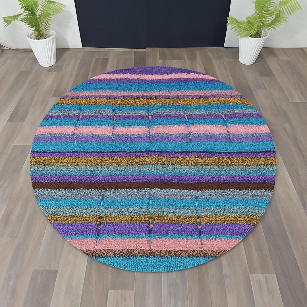 Colorful Round Rug, Wool Round Rug, Custom Round Rug, Handmade Wool Rug ...