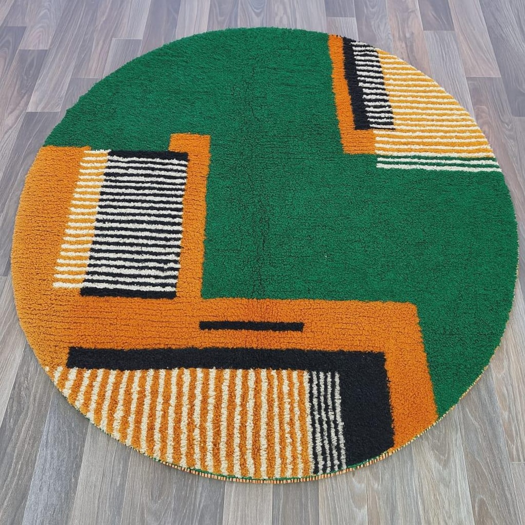 Green Moroccan Round Rug, Custom Round Rug, Wool Green Round Rug ...
