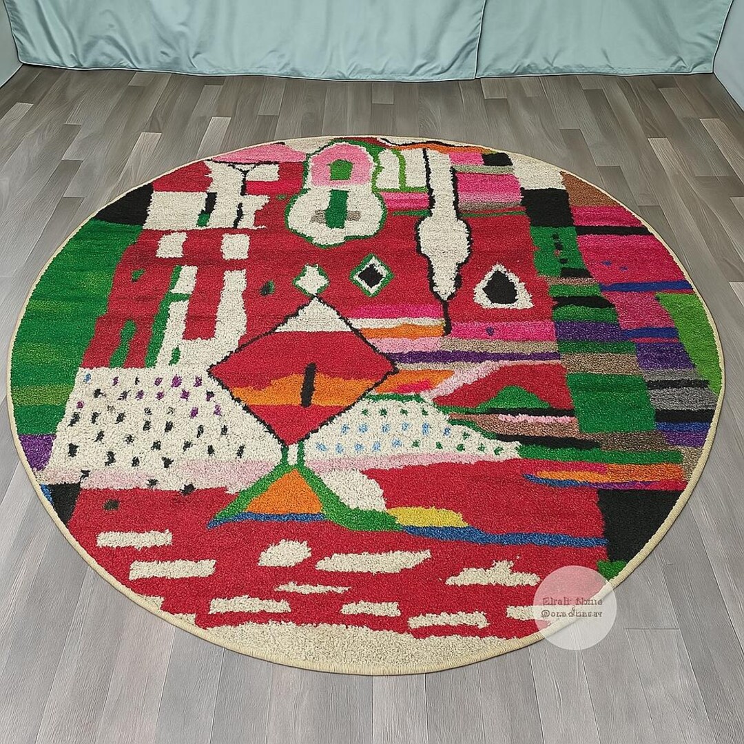 Red Custom Morrocan Round Rug ,round Berber Wool Rug, Round Azilal Red ...