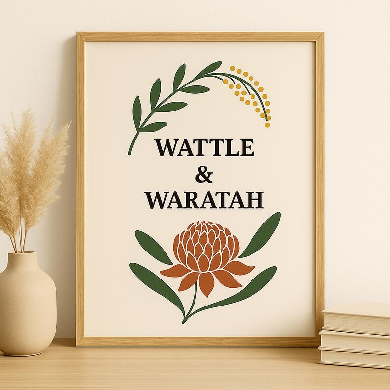 Australian Native Wall Art Printable – Wattle and Waratah Minimalist ...