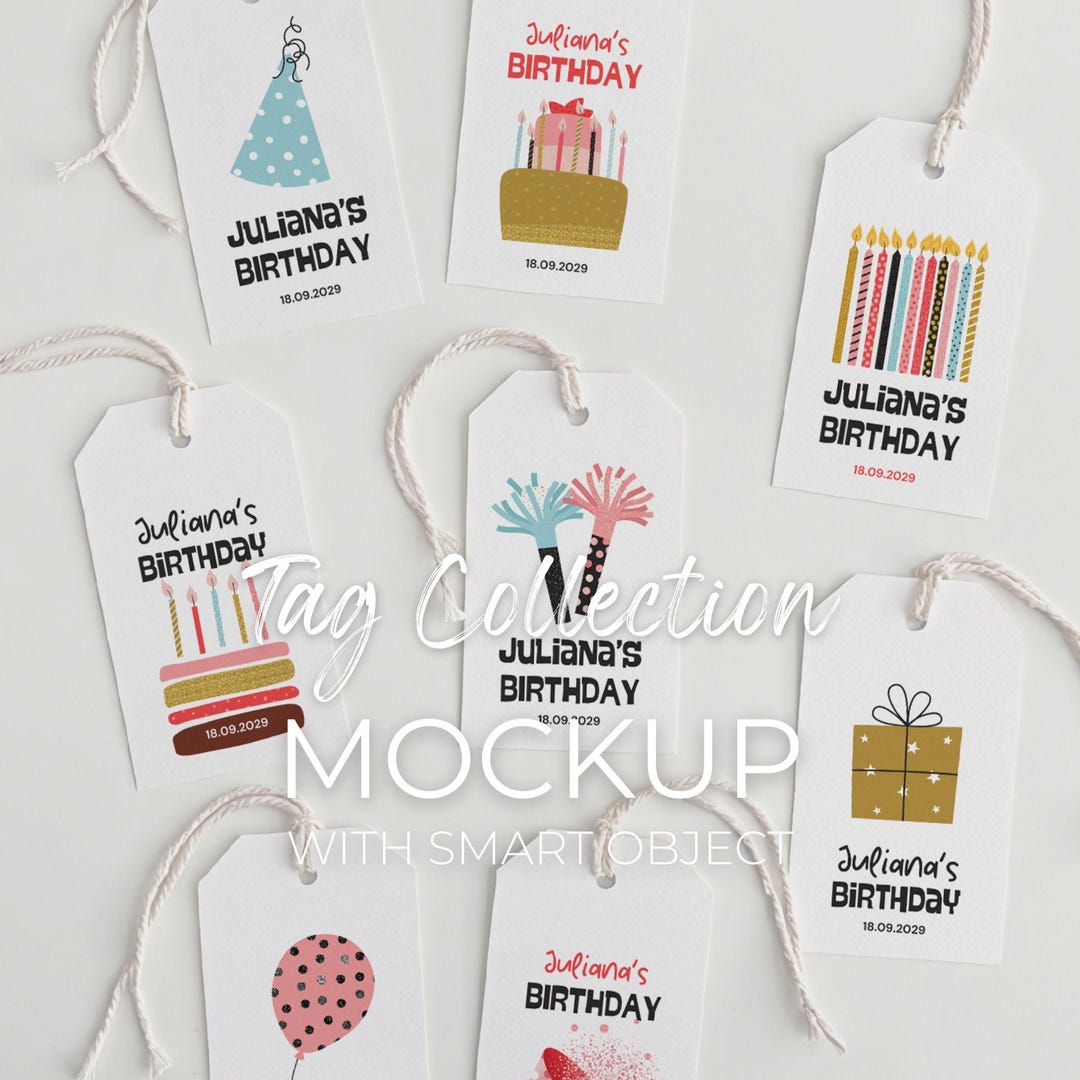 Tag Gallery Mockup: 2x3.5" Gift Tag, Party Favor, Product Label (PSD ...
