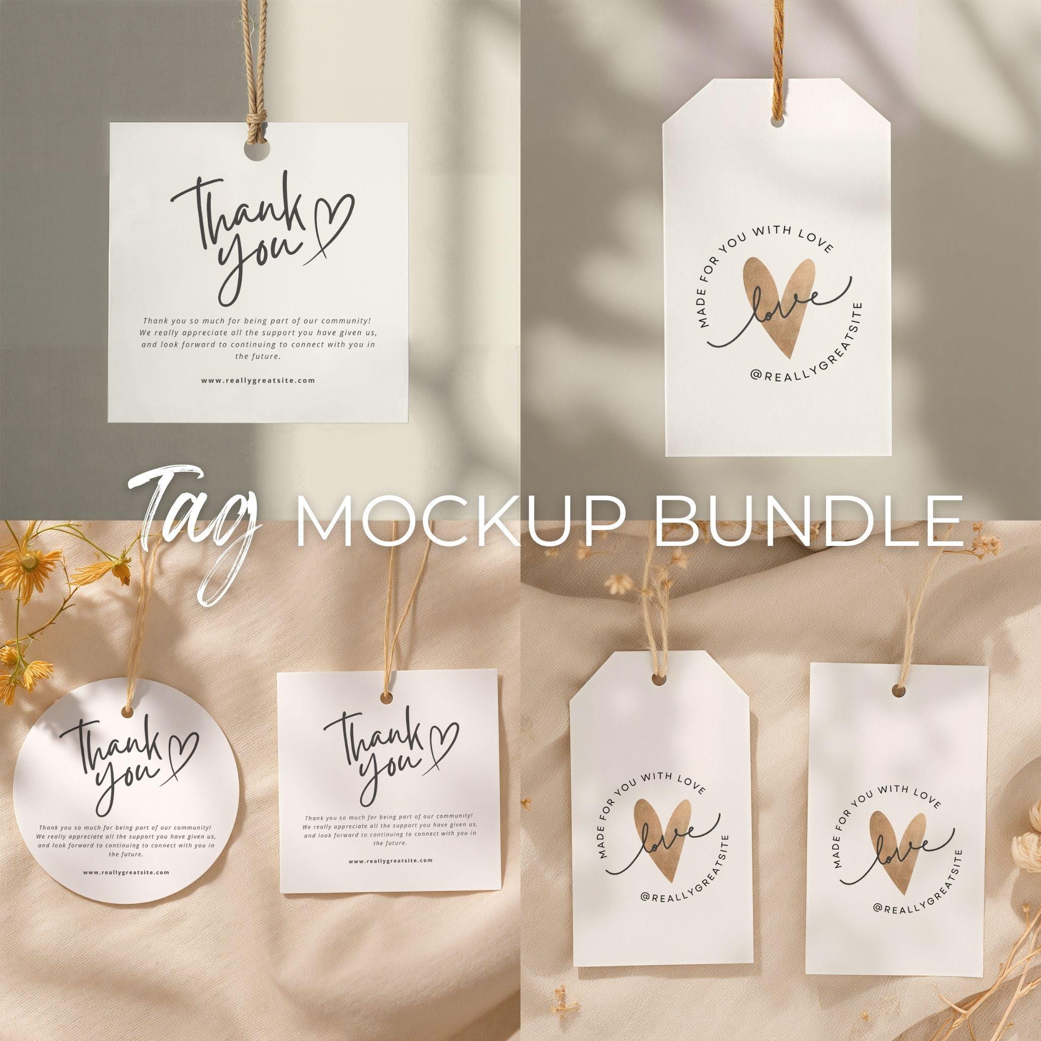 Gift Tag Mockup Bundle: 2x3.5 Rectangle Minimal Hand Held Tags (PSD ...