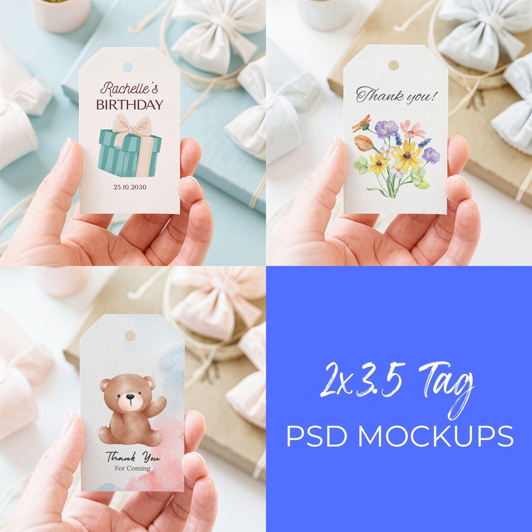 Favor Tag Mockup Bundle, Gift Tag Mockup Template With 3 Color Tones ...