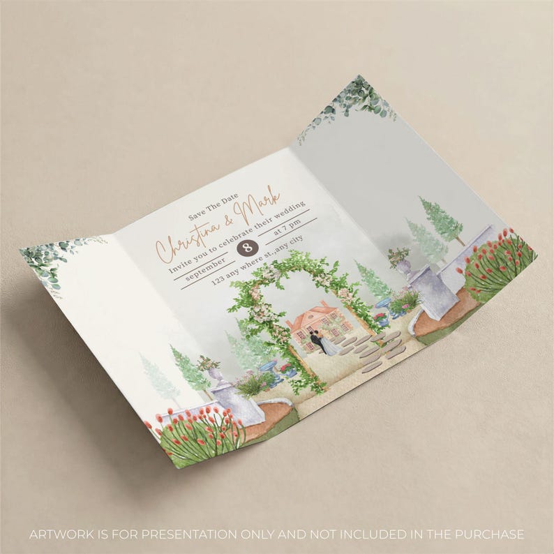 10x7 Gatefold Card Mockup Bundle, A7 Gate Fold Wedding Invitation Mock ...