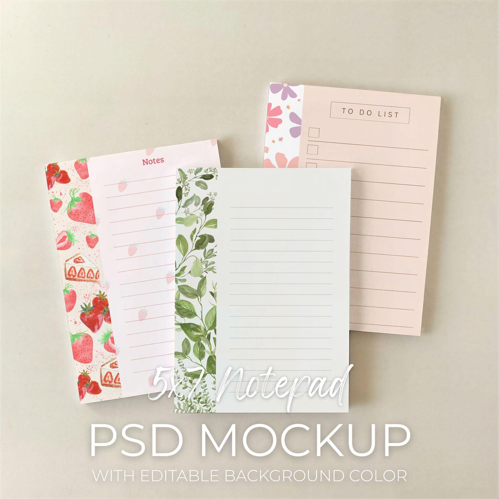 5x7 Notepad Set Mockup, 3 Paper Pad Mock Up, Stationary Collection Mock ...