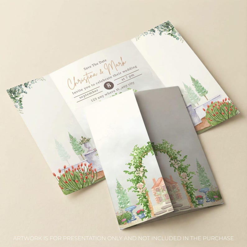 10x7 Gatefold Card Mockup Bundle, A7 Gate Fold Wedding Invitation Mock ...