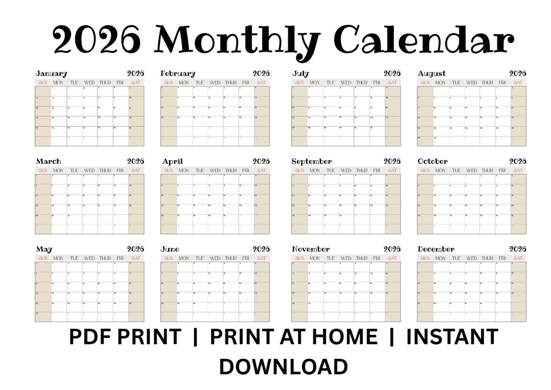 2026 Monthly Calendar Printable: Minimalist Planner, A4/letter Size ...