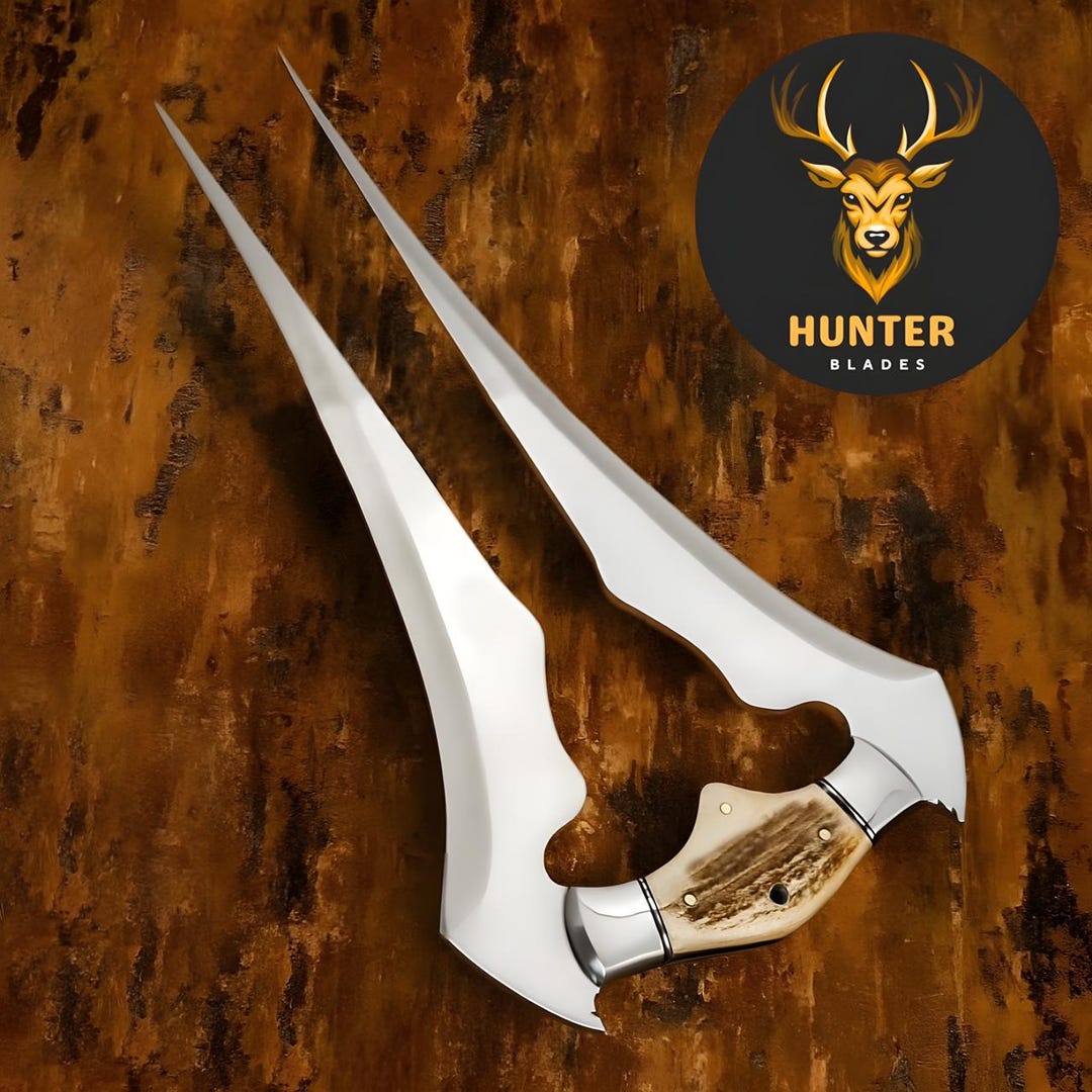 Custom Handmade D2 Tool Steel Fantasy Double Edge Style Knife With Stag ...