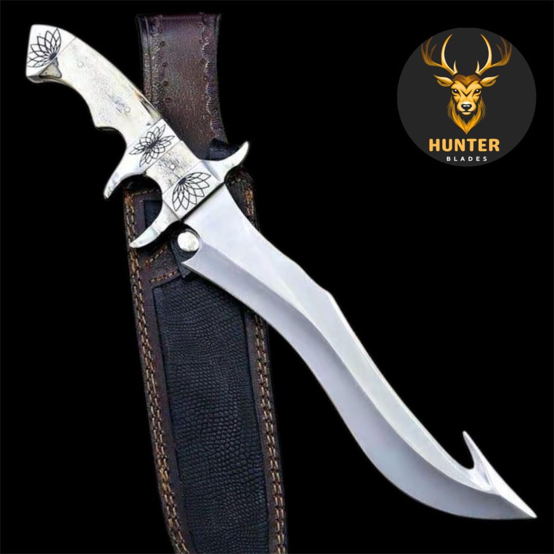 Gut Hook Bowie Knife Full Tang Custom Handmade D2 Steel Survival ...