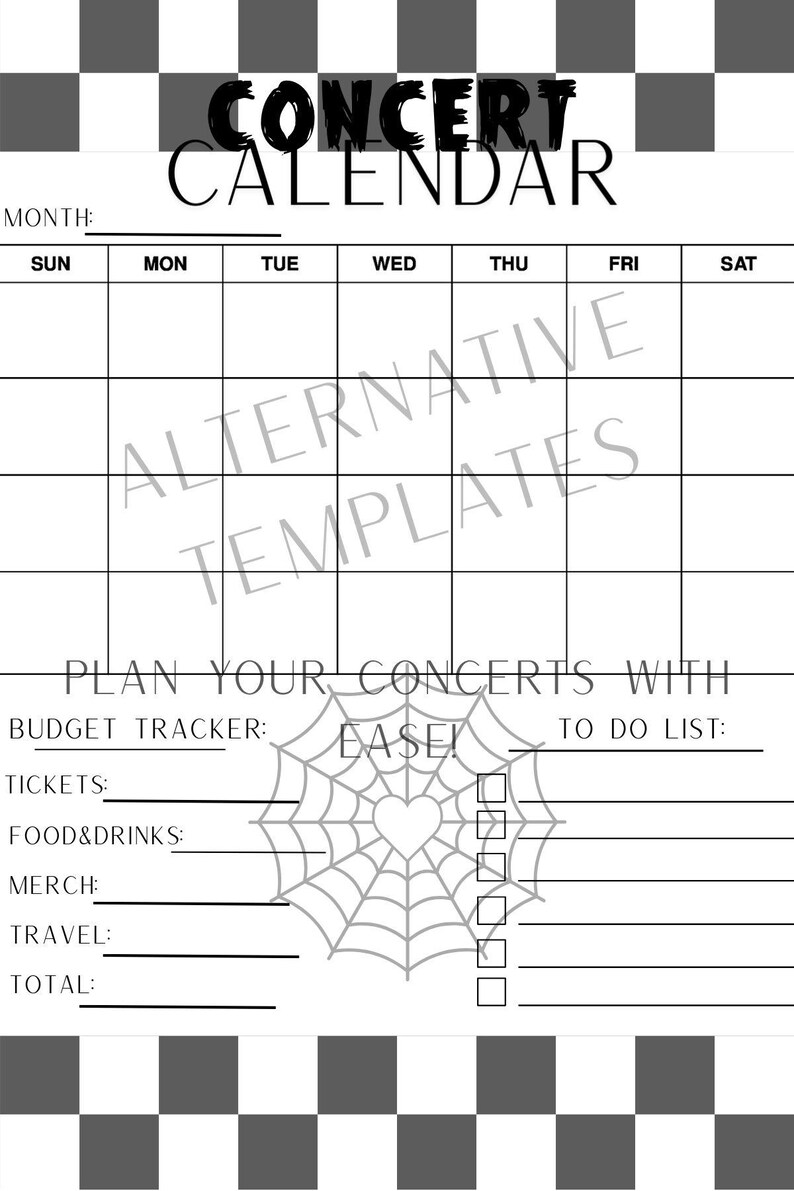 Concert Calendar With Budget Tracker - Etsy