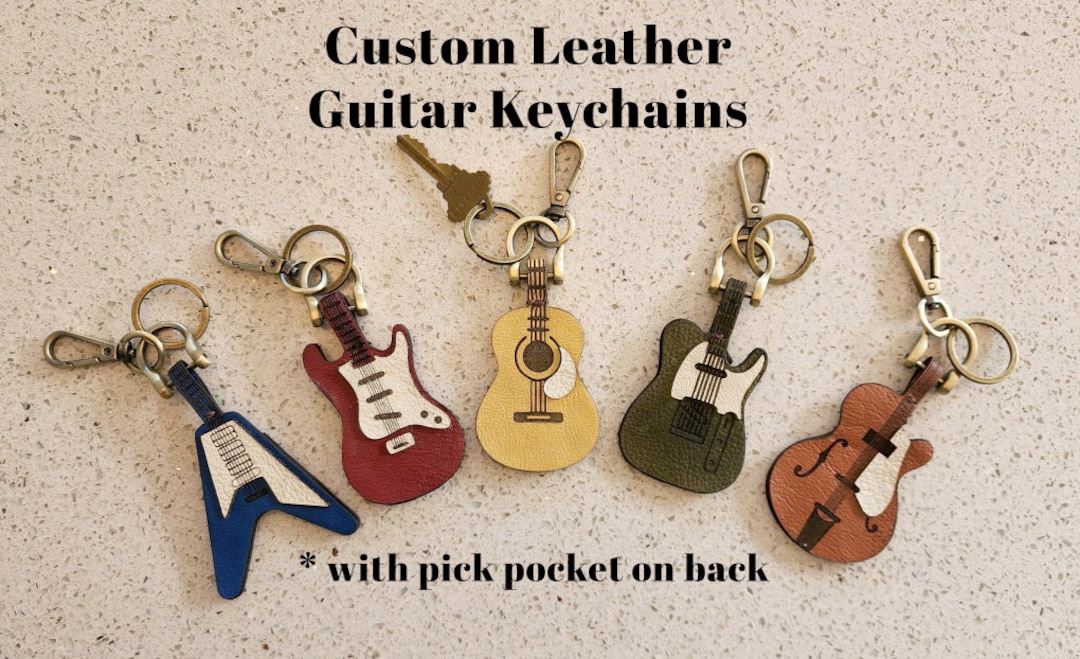 Custom Leather Guitar Key Fob, Guitar Gift, Keychain, Leather Key Fob ...