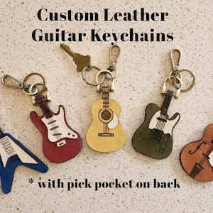 Custom Leather Guitar Key Fob, Guitar Gift, Keychain, Leather Key Fob ...