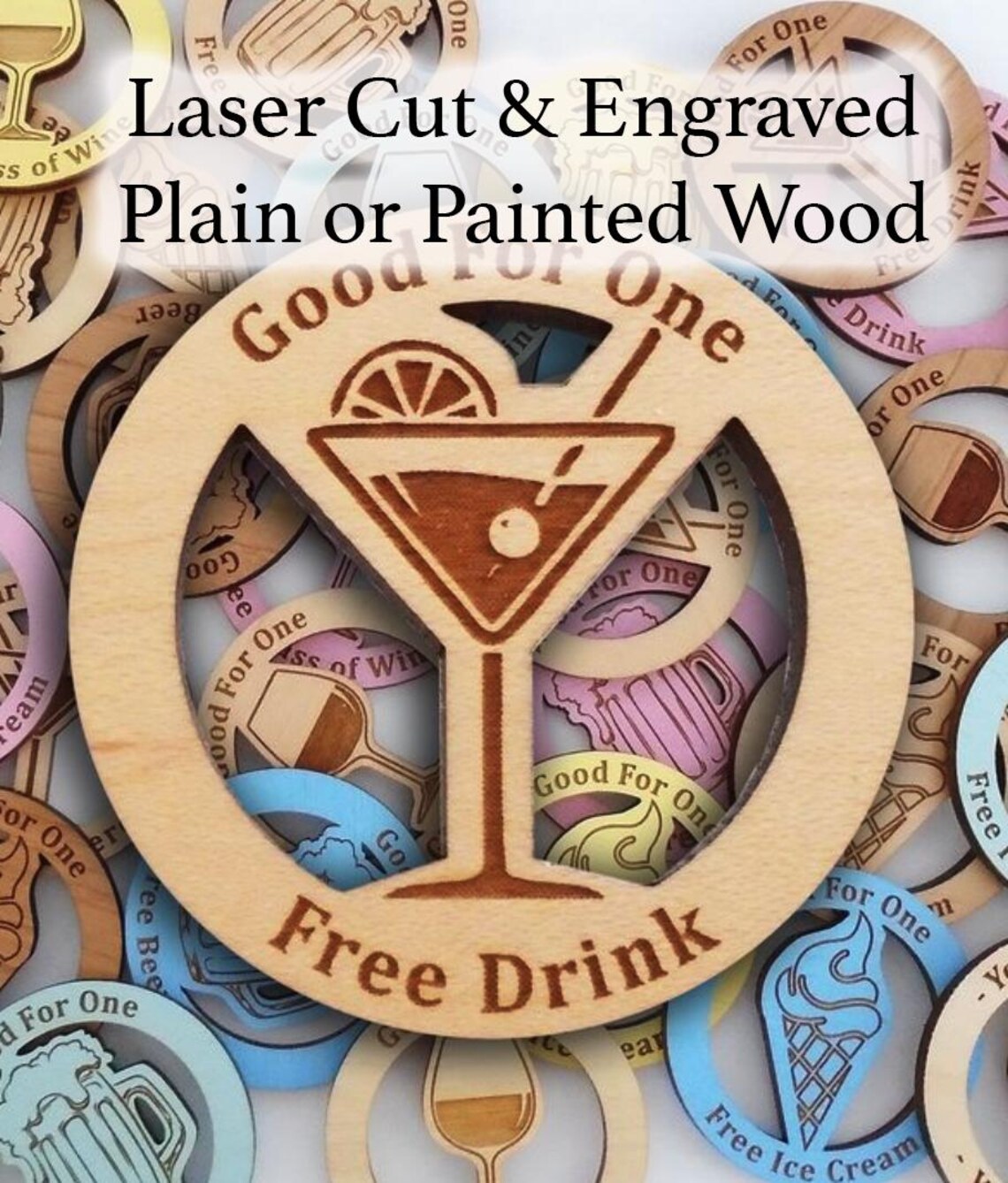 Custom Laser Engraved Drink Tokens, Promotion Tokens, Wood Tokens ...