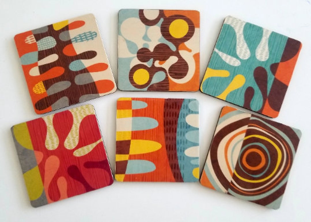 Mid-century Modern Coasters, Retro Coasters, Boho Coasters, Cocktail ...