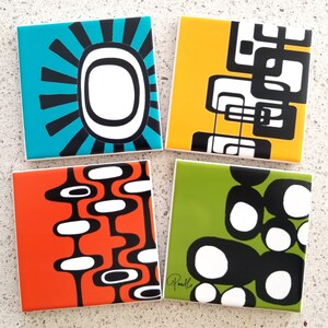 Retro Coasters, Original Art, Mid Century Tile, Ceramic Coaster Set ...