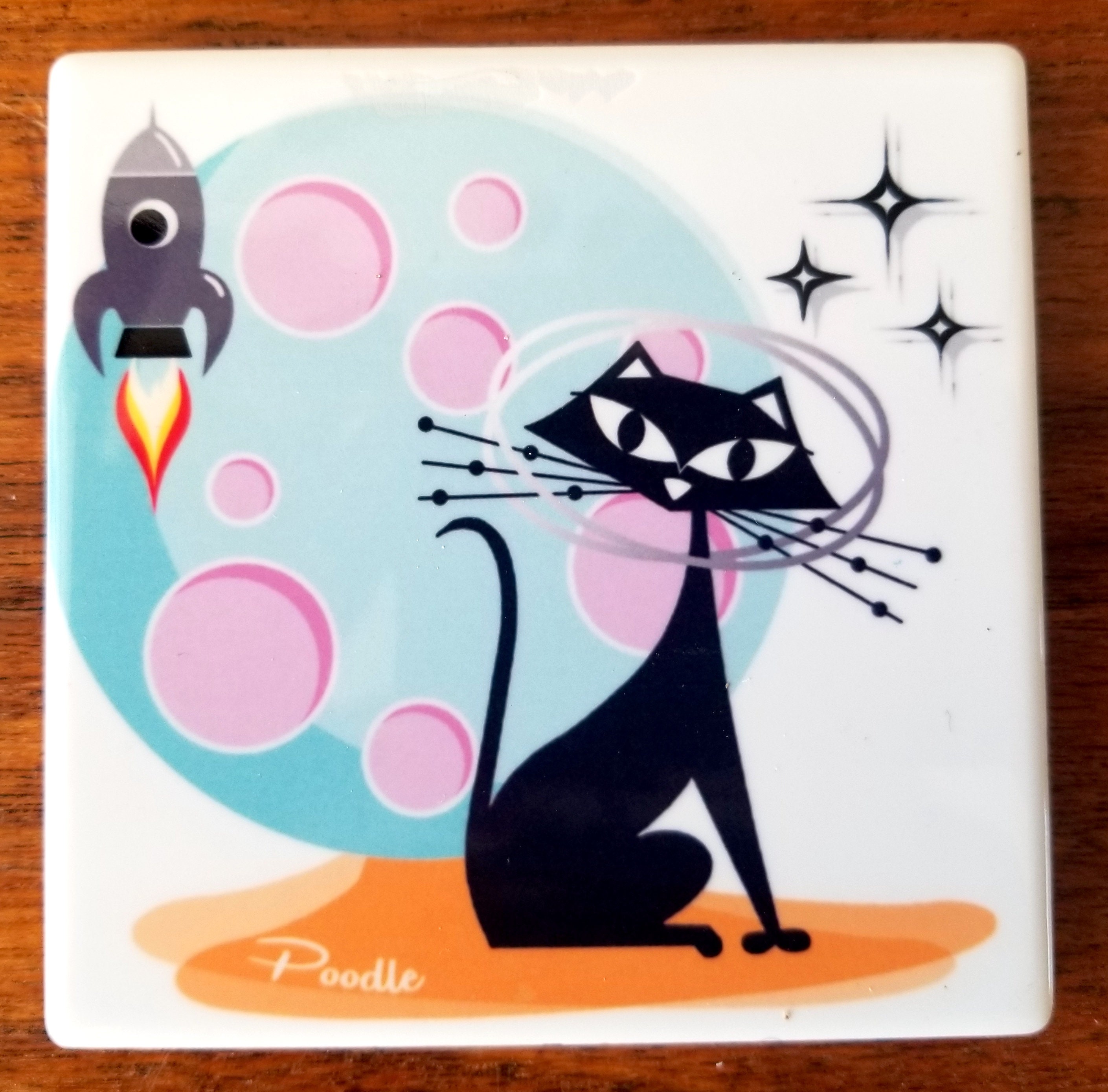 Atomic Space Cat Mid Century Tile Ceramic Coaster Set Tile - Etsy