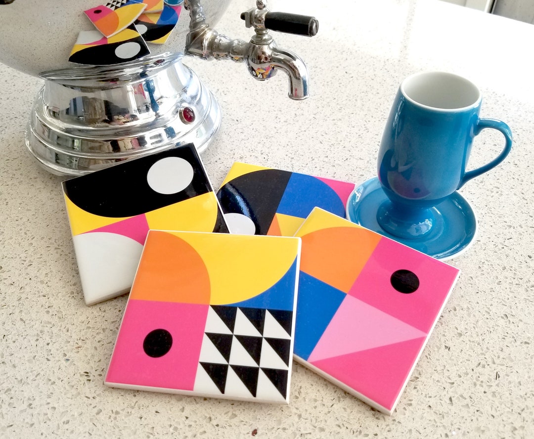 Retro Coaster, Mid Century Tile, Ceramic Coaster Set, Tile Coaster Set ...
