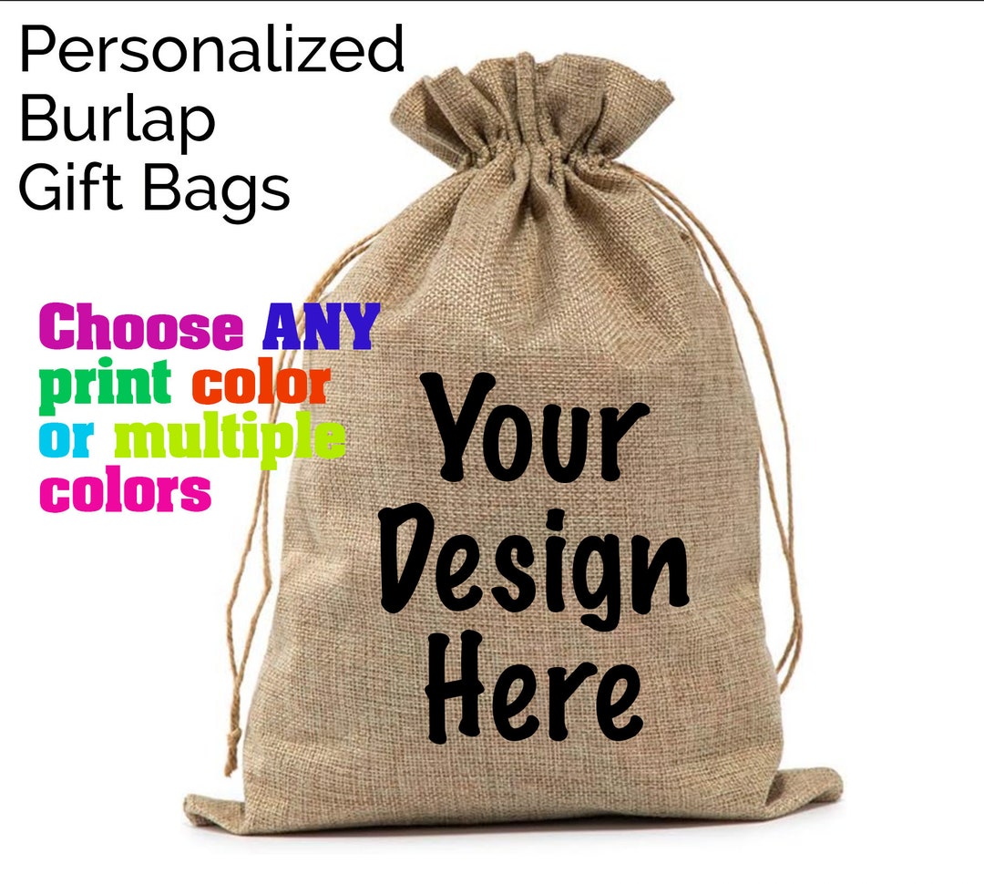 Lot of 5 Personalized Burlap Gift Bags, Burlap Drawstring Bags, Jute ...