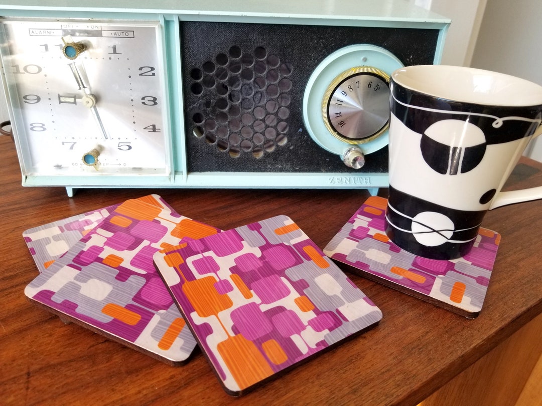Mid Century Coaster, Geometric Coaster, Wood Coaster Set, Geometric ...