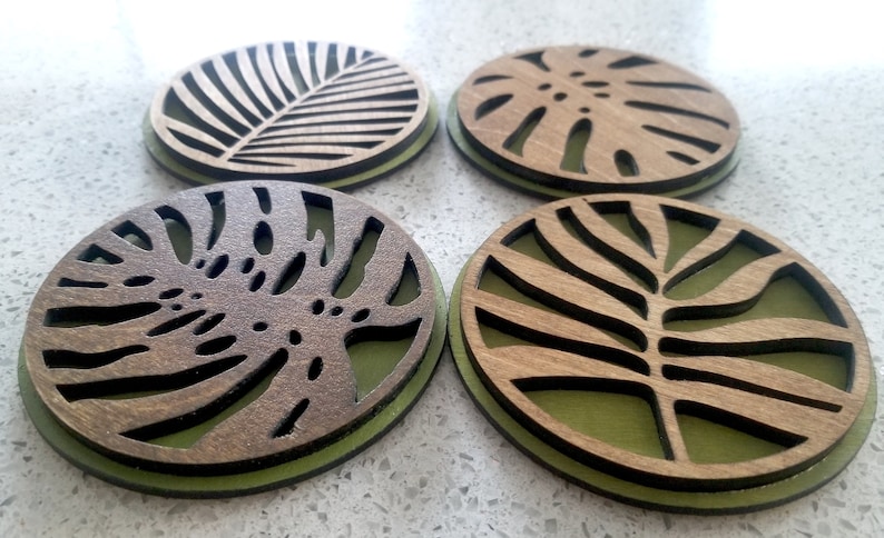 Laser Cut Coaster Leaf Coaster Double Layer Coaster Set of - Etsy
