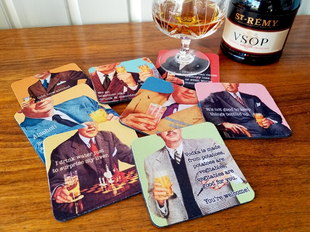 Set of 8 Mad Men Coaster, Mid-century Coaster, Retro Coaster, Bar ...