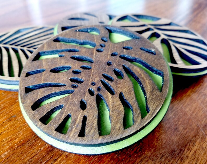 Laser Cut Coaster Leaf Coaster Double Layer Coaster Set of - Etsy