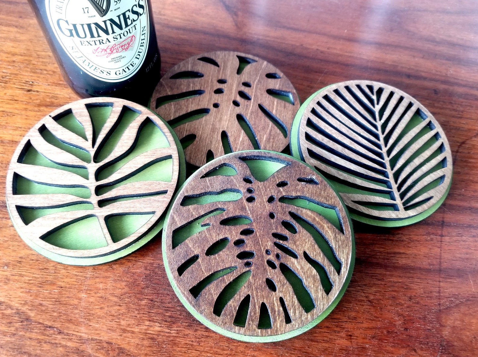 Laser Cut Coaster Leaf Coaster Double Layer Coaster Set of - Etsy