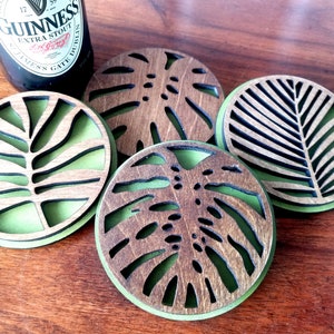 Laser Cut Coaster, Leaf Coaster, Double Layer Coaster, Set of 4, Retro ...