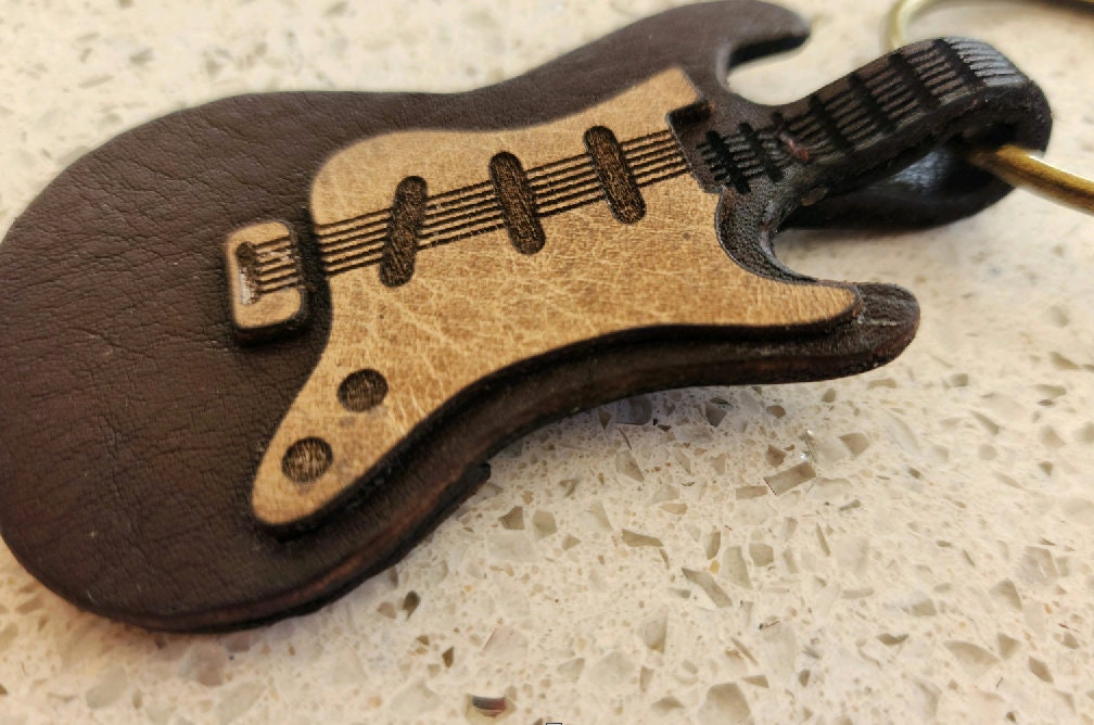 Custom Leather Guitar Key Fob, Guitar Gift, Keychain, Leather Key Fob ...