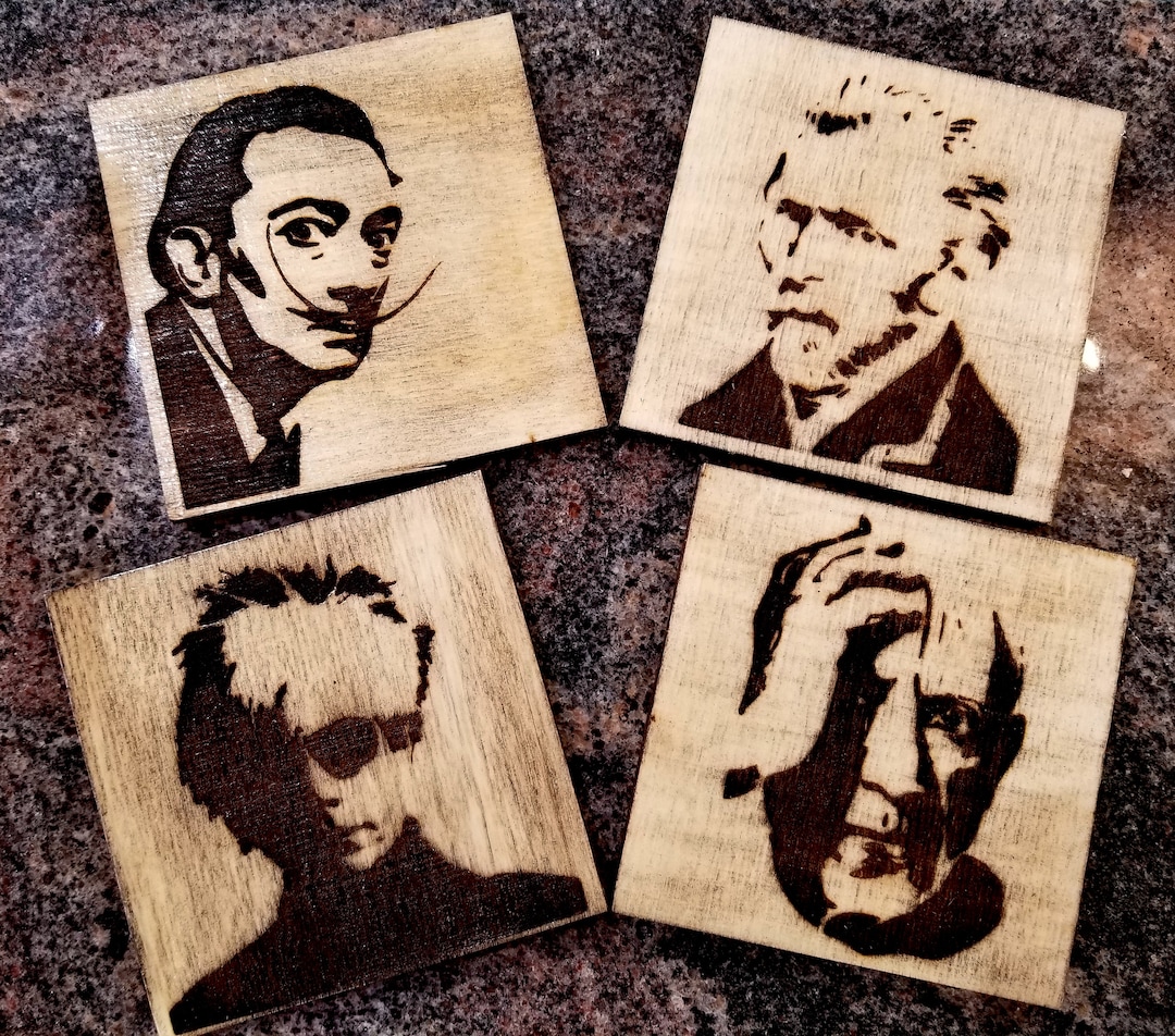 4 Wood Coaster, Engraved Coaster, Picasso Coaster, Andy Warhol, Van ...