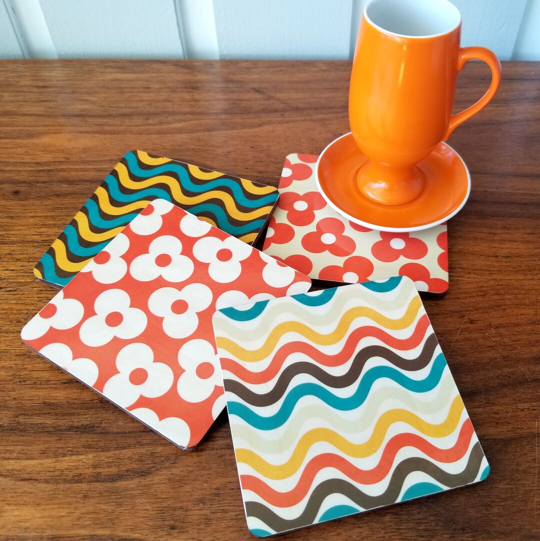 Mid Century Tile, Geometric Coaster, Ceramic Coaster Set, Tile Coaster ...