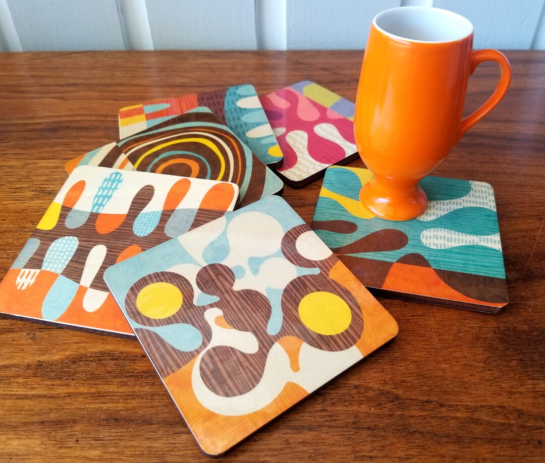 Set of 6 Mid Century Modern Coasters, Retro Coasters, Boho Coasters ...