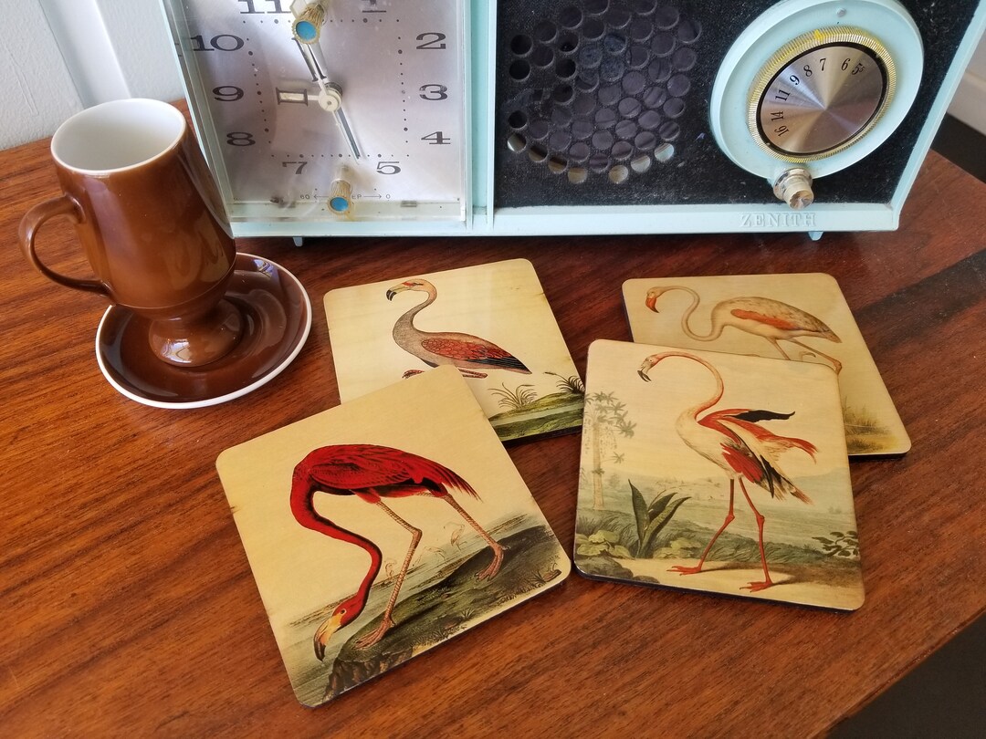 Set of 4 Vintage Antique "style" Flamingo Coasters, Audubon Coasters ...