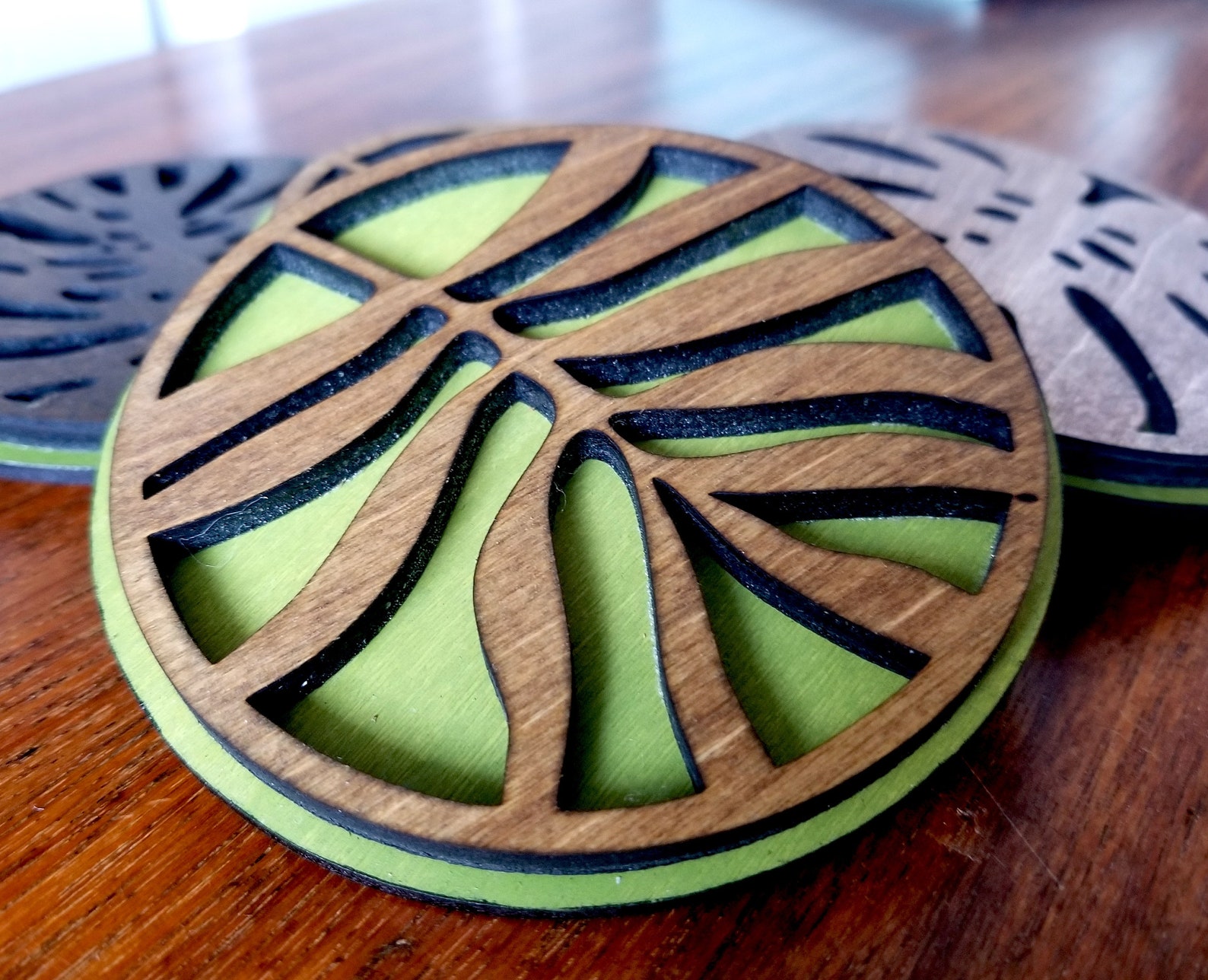 Laser Cut Coaster Leaf Coaster Double Layer Coaster Set of - Etsy
